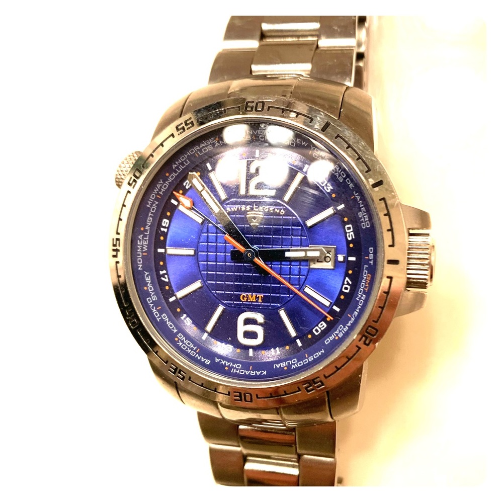 Stainless Steel Swiss Legend Cmt Blue Dial Watch - Gem